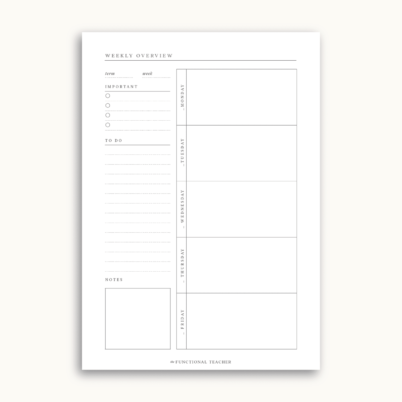 Weekly Overview Notepad | A5 – The Functional Teacher